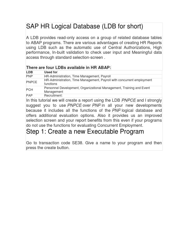SAP HR Logical Database PNPCE | PDF | Databases | Data