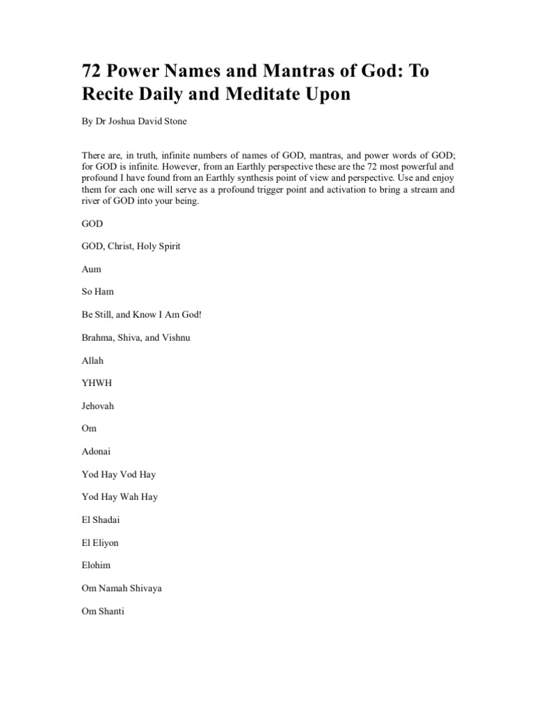 72 Power Names and Mantras of God | PDF | Names Of God In Judaism | God