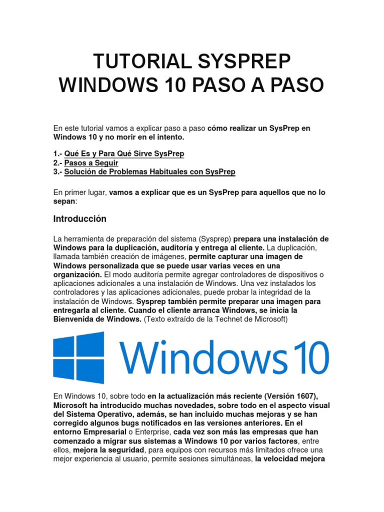 Tutorial Sysprep Windows 10 Paso A Paso | PDF | Windows 10 | Microsoft ...