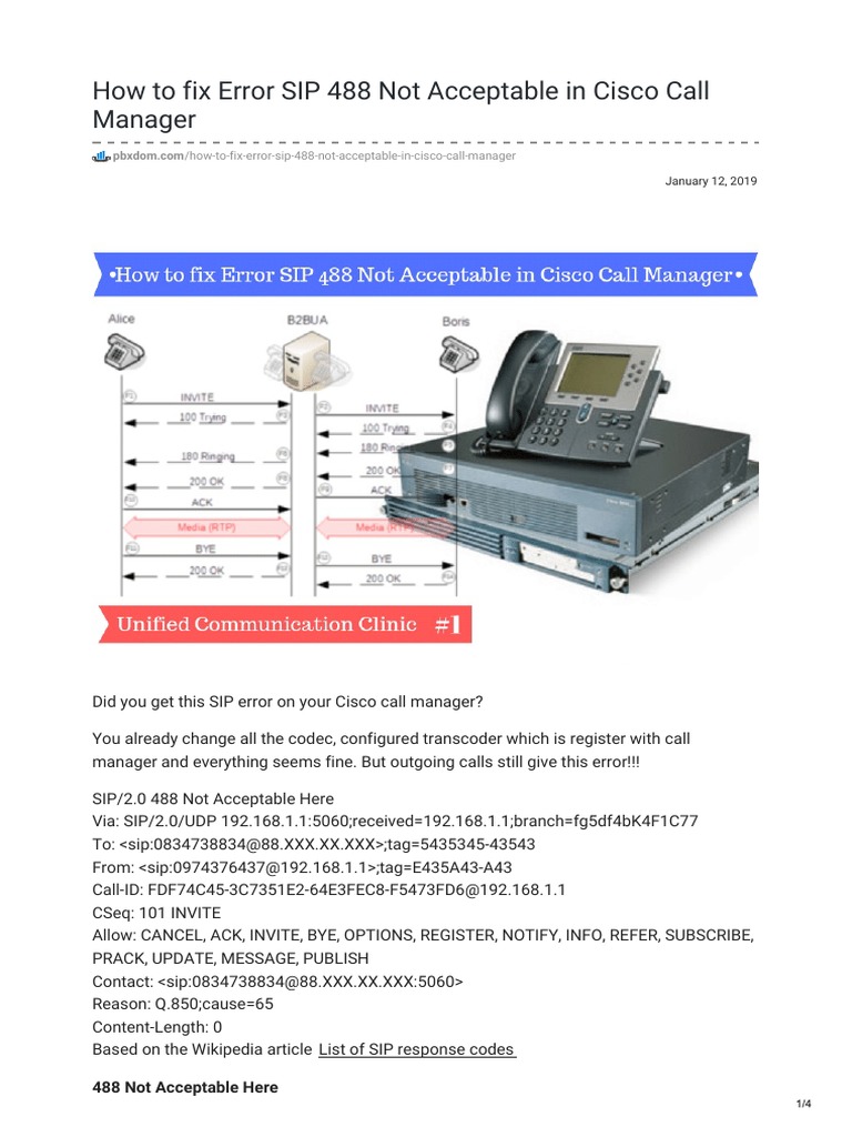 How To Fix Error SIP 488 Not Acceptable in Cisco Call Manager | PDF ...