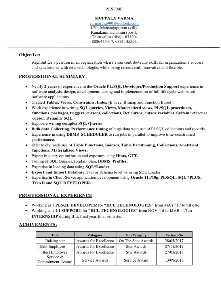Varmaraju Oracle Enhance - Prod Resume1 | PDF | Pl/Sql | Oracle Database