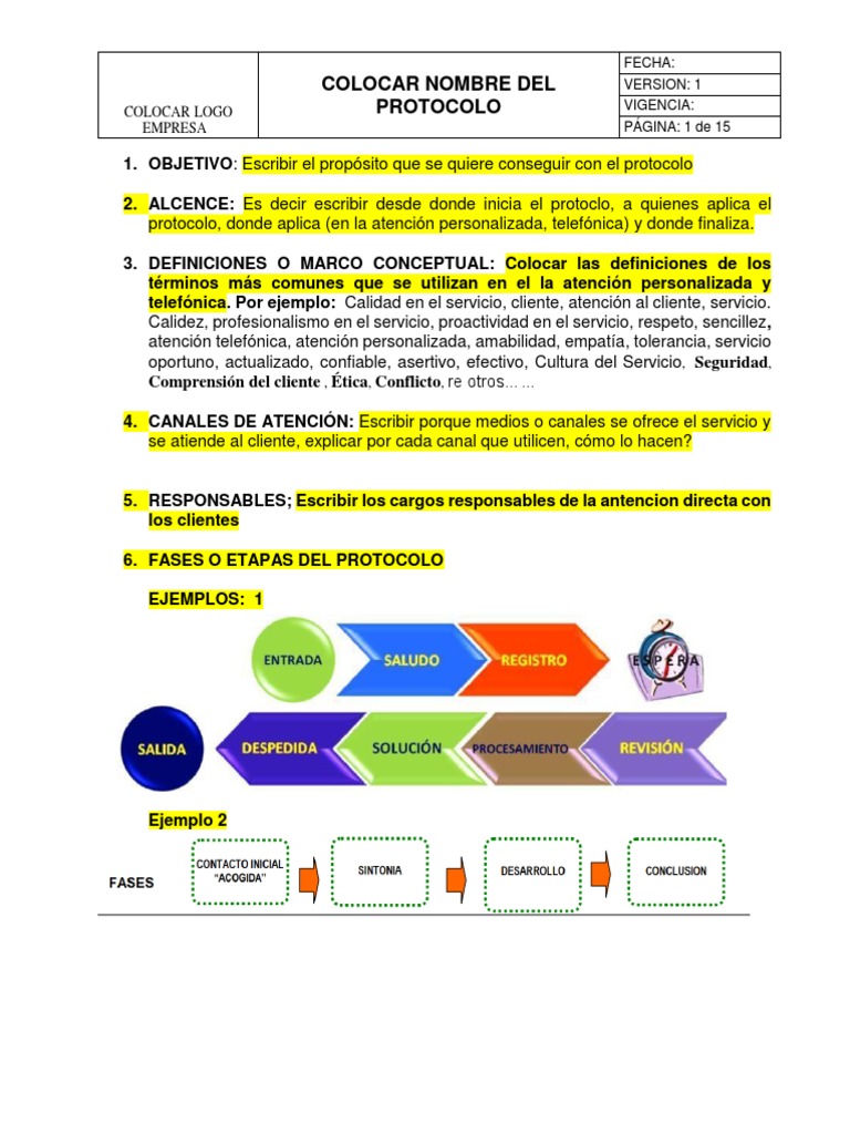 EJEMPLO PROTOCOLO DE SERVICIOS.docx | Teléfono | Servicio al cliente
