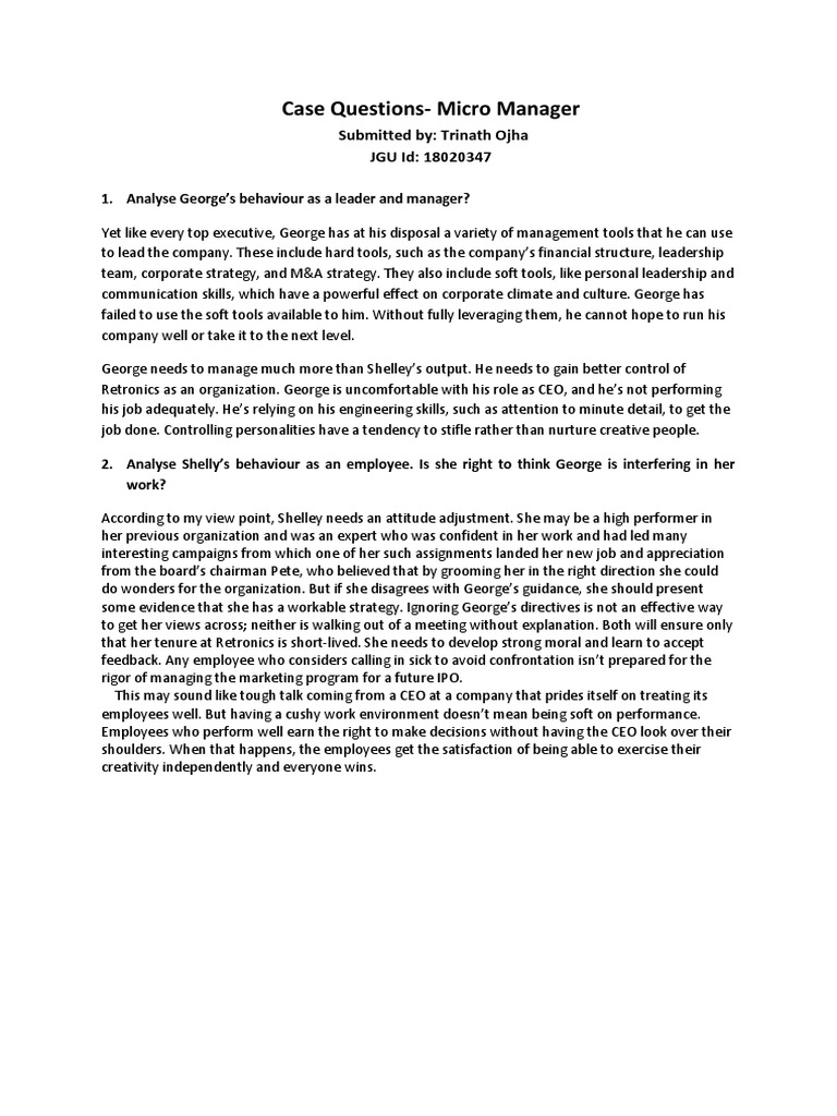 Analyse George Case Study | PDF | Leadership | Strategic Management