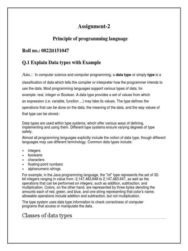 PPL Assignment | PDF | Data Type | Pointer (Computer Programming)