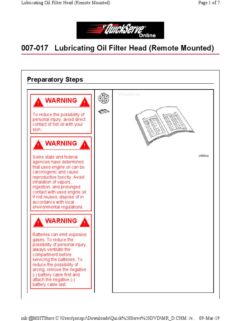 007-017 Lubricating Oil Filter Head (Remote Mounted) : Preparatory ...