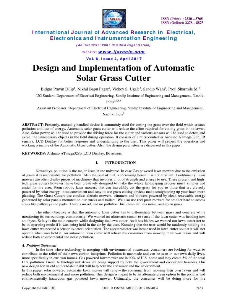 Design and Implementation of Automatic Solar Grass Cutter | PDF | Lawn ...