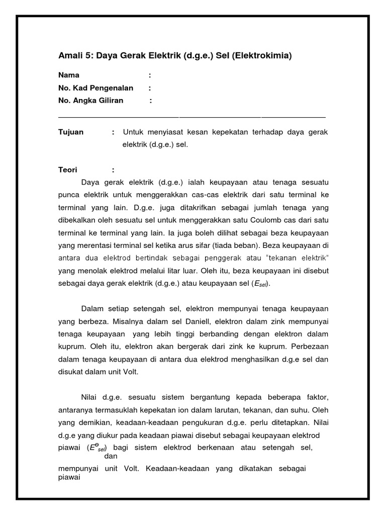 Laporan Amali 35 Daya Gerak Elektrik D.G | PDF