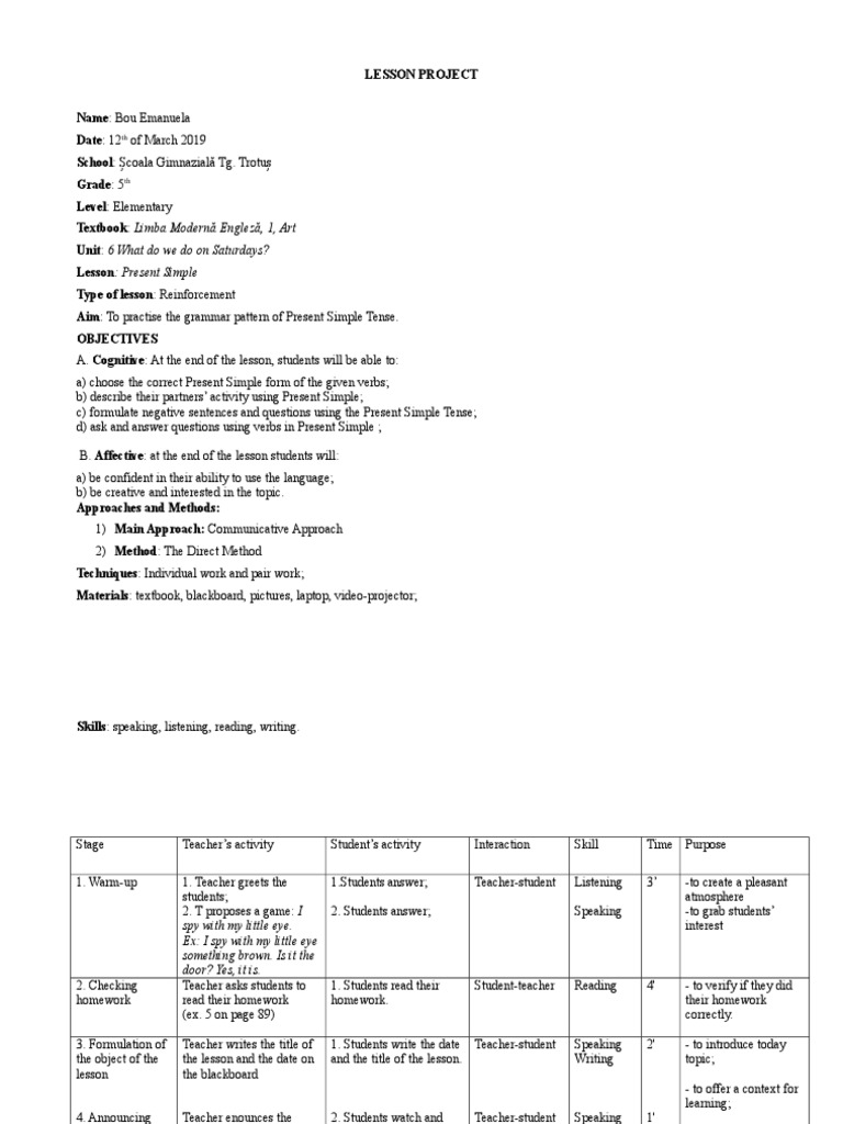 Lesson Project Cls. 5 Present Simple | PDF | Education Theory ...