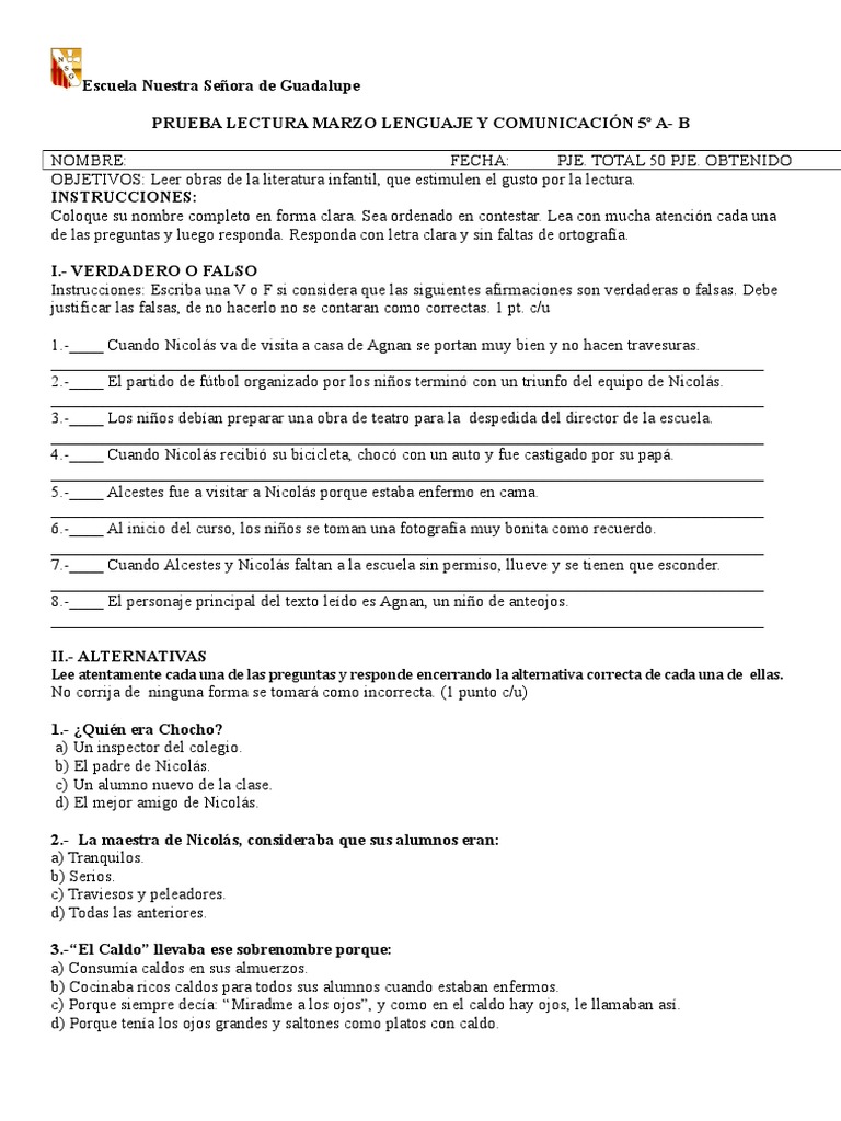 Prueba El Pequeño Nicolas Con Respuestas | PDF | Ocio | Deportes