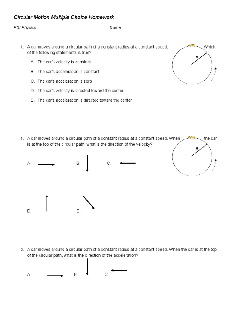 Circular Motion Physics Quiz | PDF | Acceleration | Force