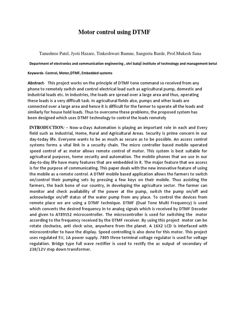 DTMF-Based Motor Control System | PDF | Telephony | Electronics