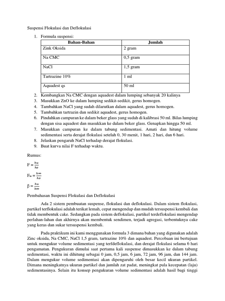 Pembahasan Prak Suspensi-Suspensi Flokulasi Dan Deflokulasi | PDF