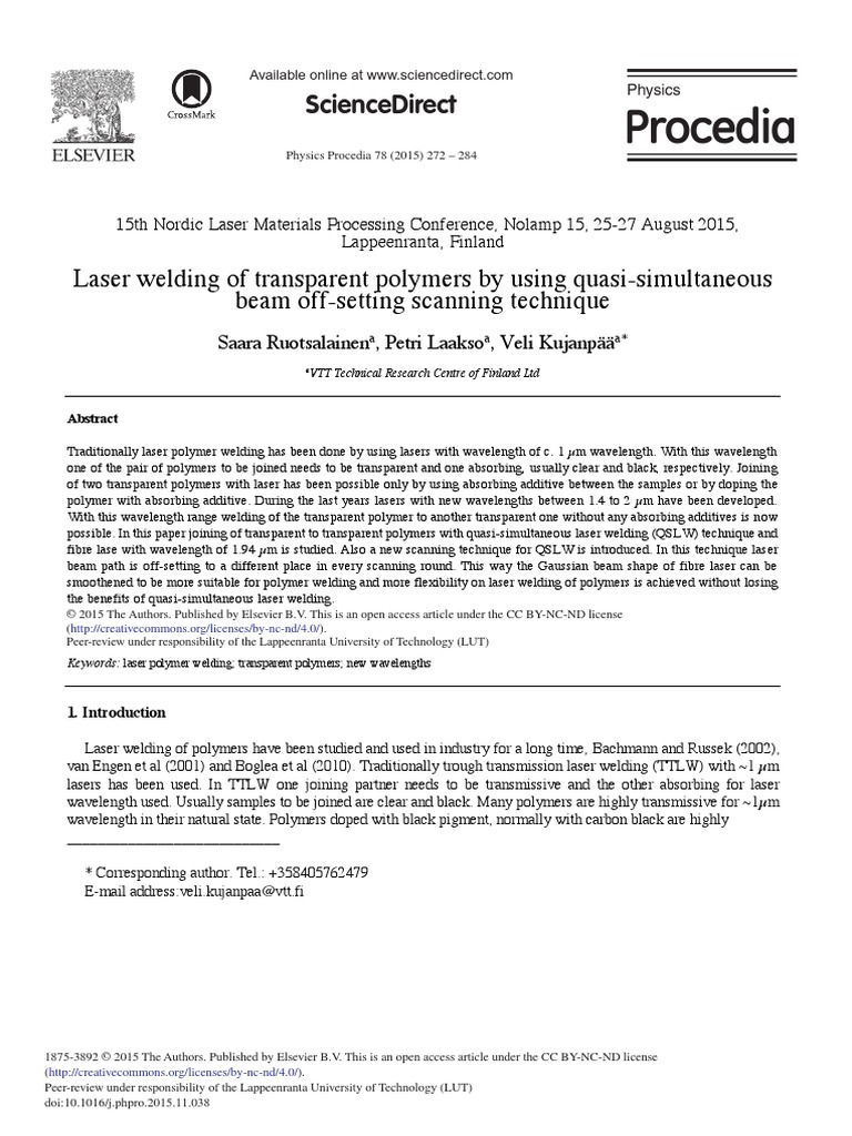 Laser Welding of Transparent Polymers by Using Quasi-Simultaneous Beam ...