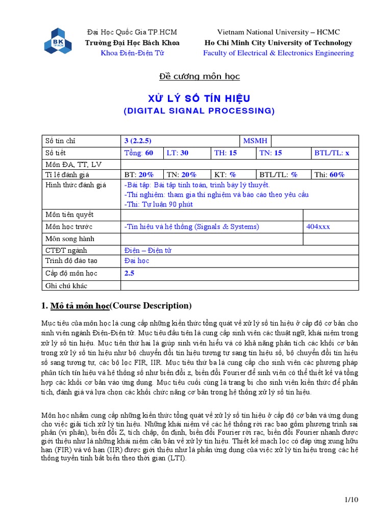 2 - DCMH - Xu Ly So Tin Hieu-Chi Tiet | PDF