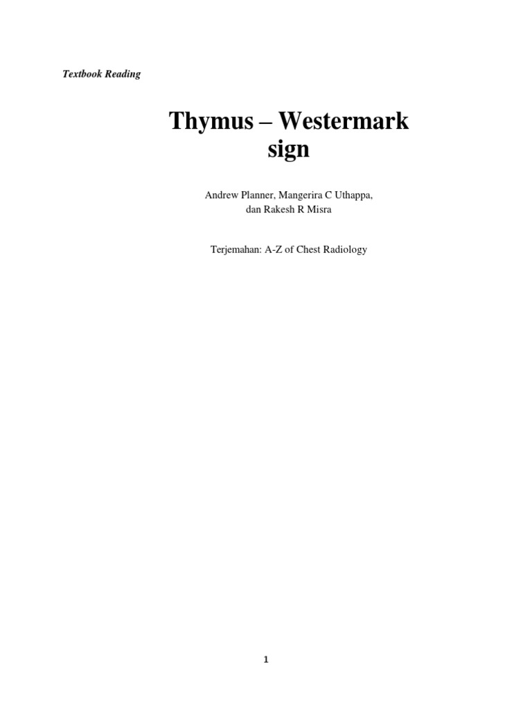 Terjemahan A-Z Chest Radiology Bag Thymus - Westermark's Sign Bahasa ...