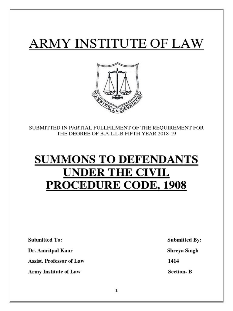 Army Institute of Law: Summons To Defendants Under The Civil Procedure ...