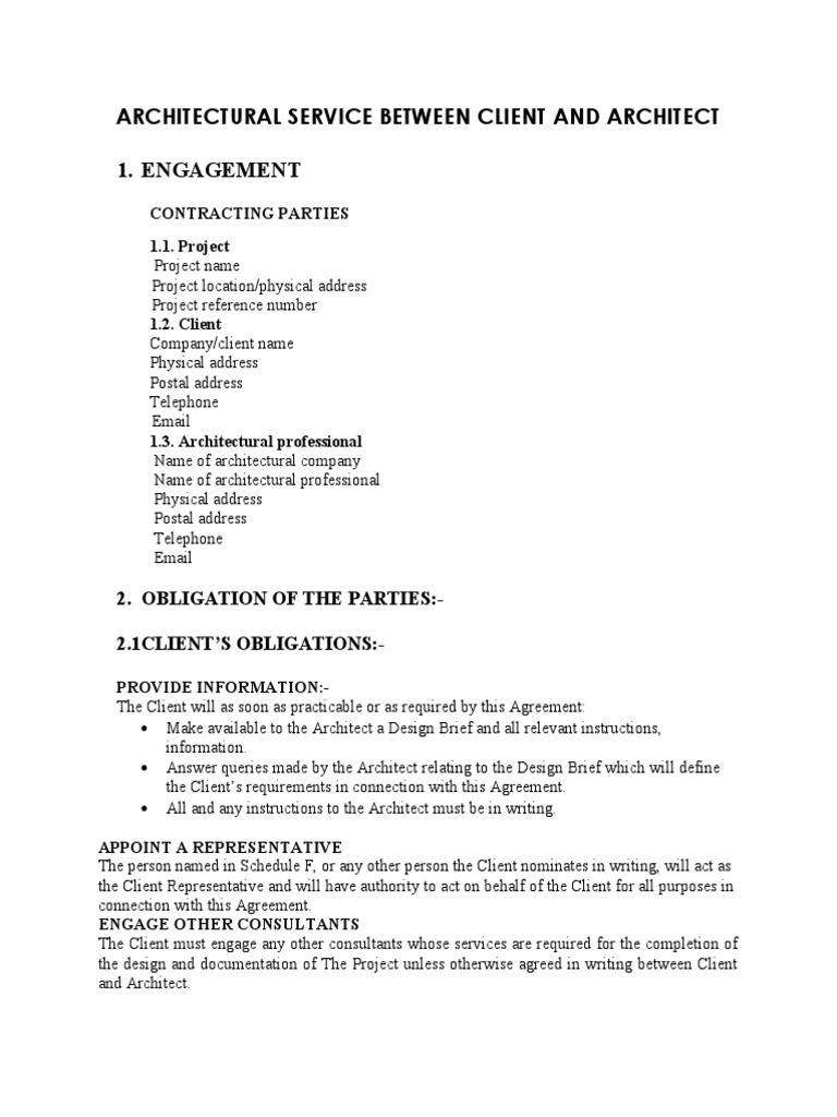 Architectural Service Between Client and Architect 1. Engagement | PDF ...