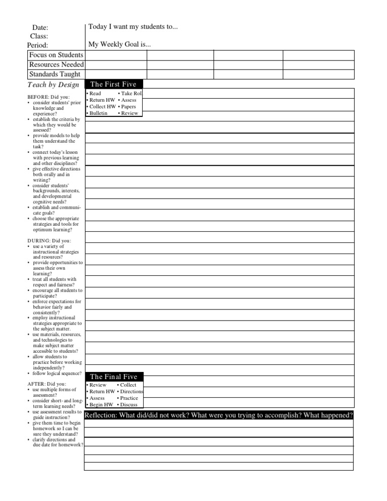 Lesson Plan Template 20 | PDF | Neuropsychological Assessment ...