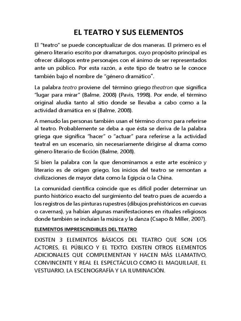 El Teatro y Sus Elementos | PDF | Teatro | Las artes escénicas