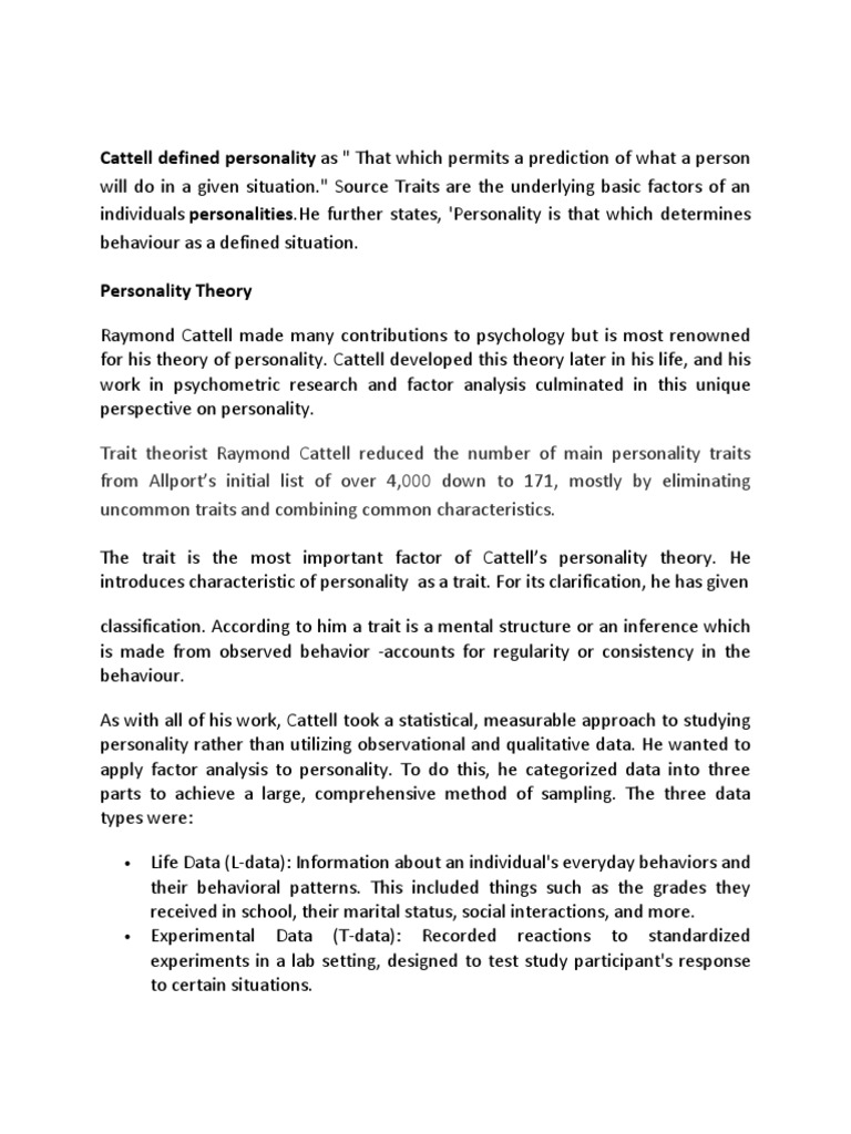 Cattell Theory of Personality | PDF | Personality Psychology | Action ...