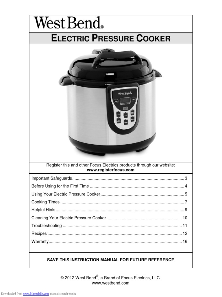 Lectric Ressure Ooker: Downloaded From Manuals Search Engine | PDF ...