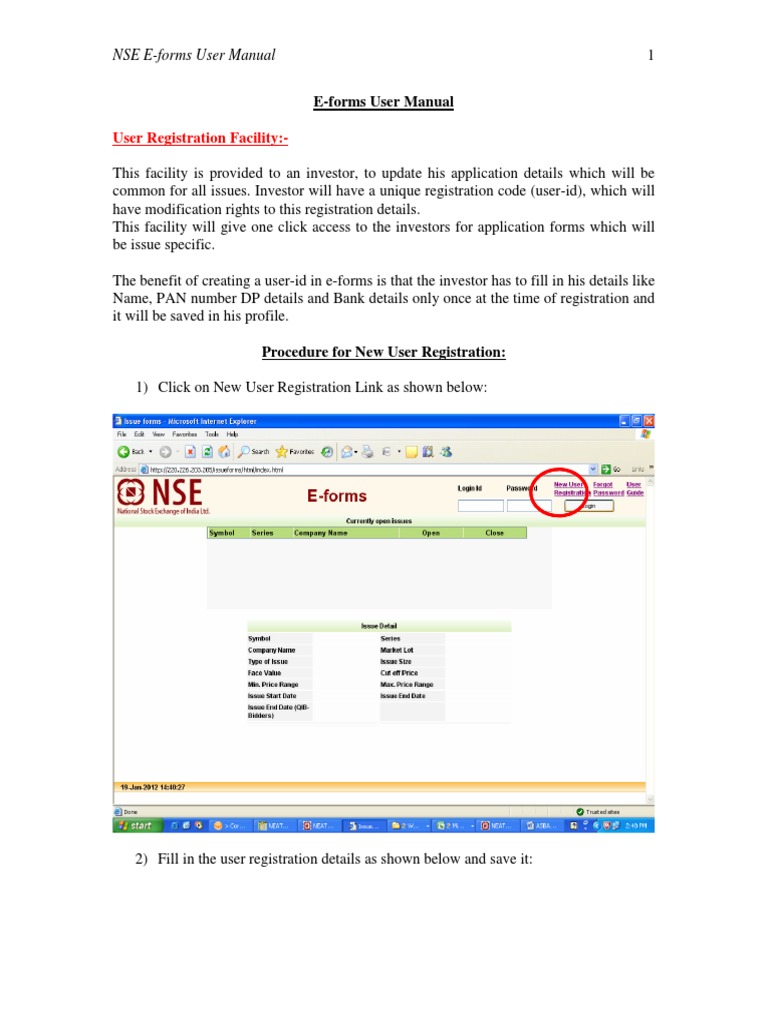 User Registration Facility:-: NSE E-Forms User Manual | PDF | Login ...