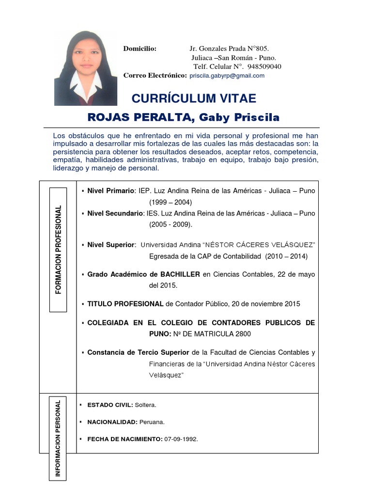 CV Gaby Priscila RP | PDF | Titulo academico | Contador
