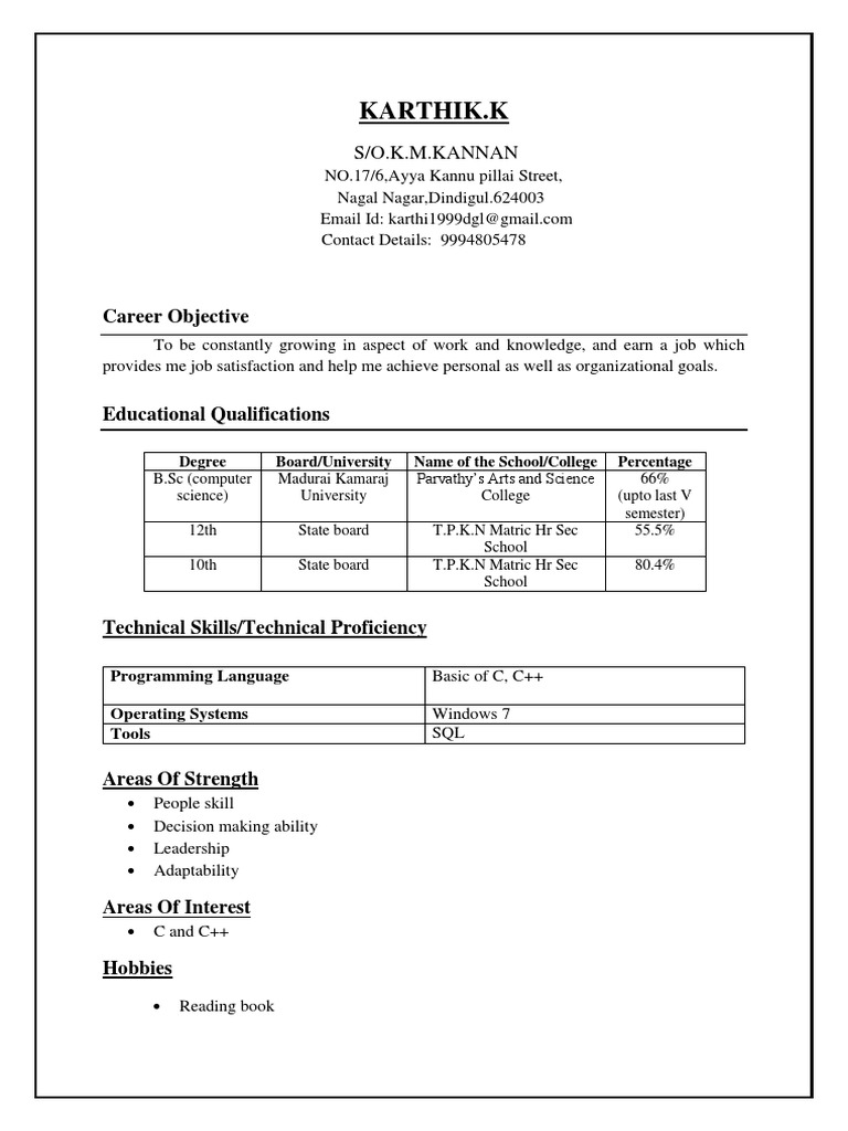 Karthik K's Resume and Career Goals | PDF