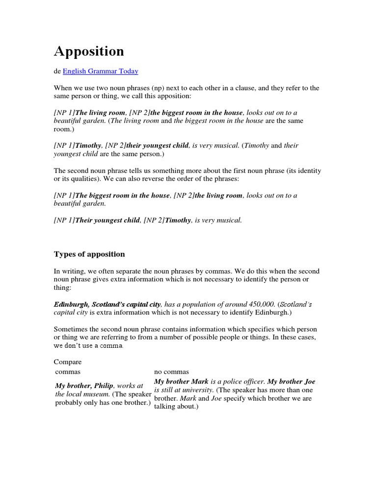 Apposition: English Grammar Today | PDF