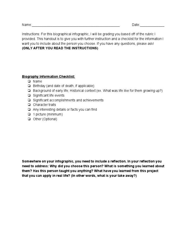 Biography Infographic Information Checklist | PDF