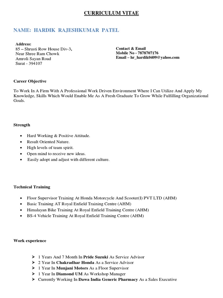Name: Hardik Rajeshkumar Patel: Curriculum Vitae | PDF