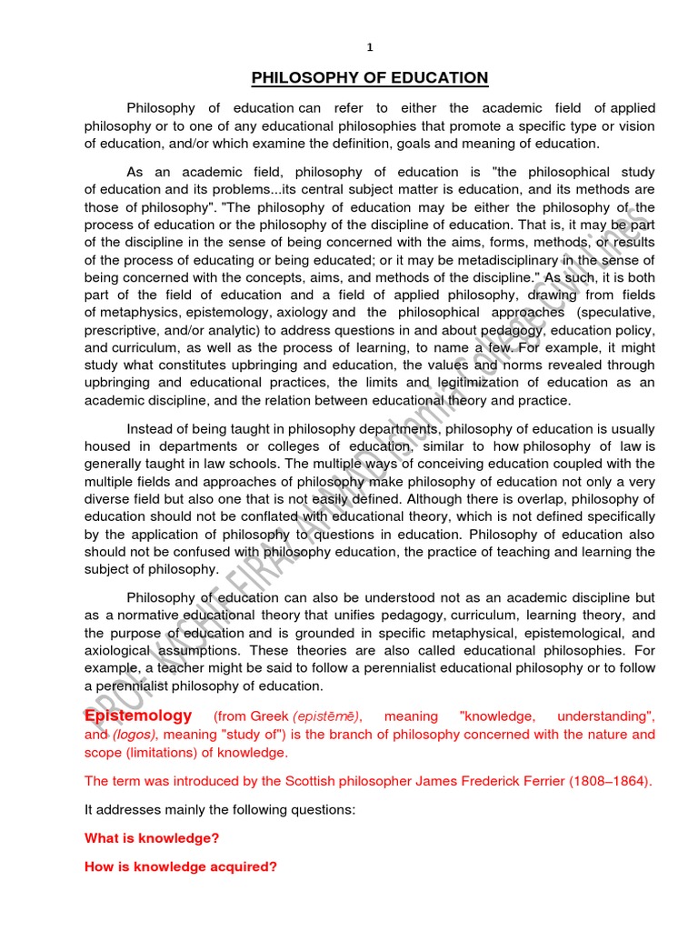 Philosophy of Education Overview | PDF | Philosophy Of Education ...