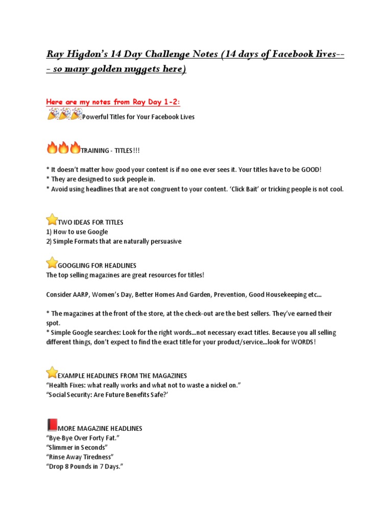14 Day Challenge Notes | PDF | Facebook | Social Media