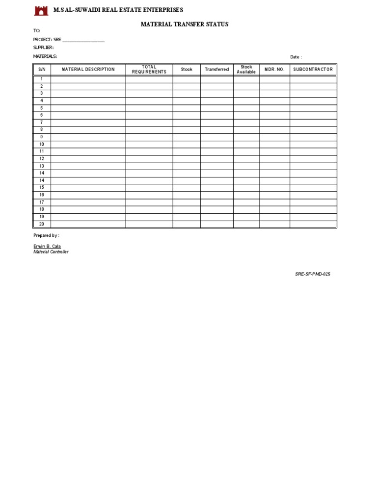 Material Transfer Form | PDF | Home | Architectural Elements
