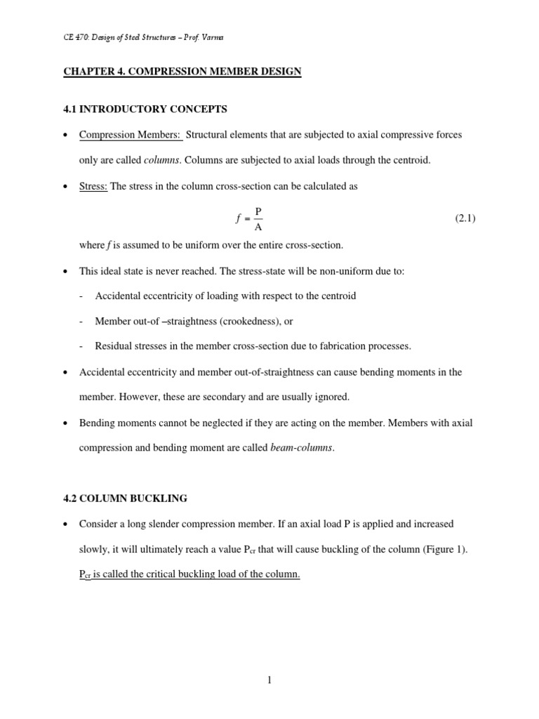 Chapter 4. Compression Member Design: CE 470: Design of Steel ...