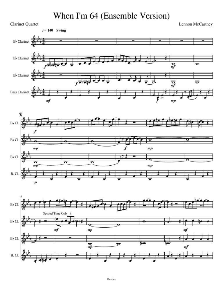 When Im 64 Clarinet Quartet | PDF