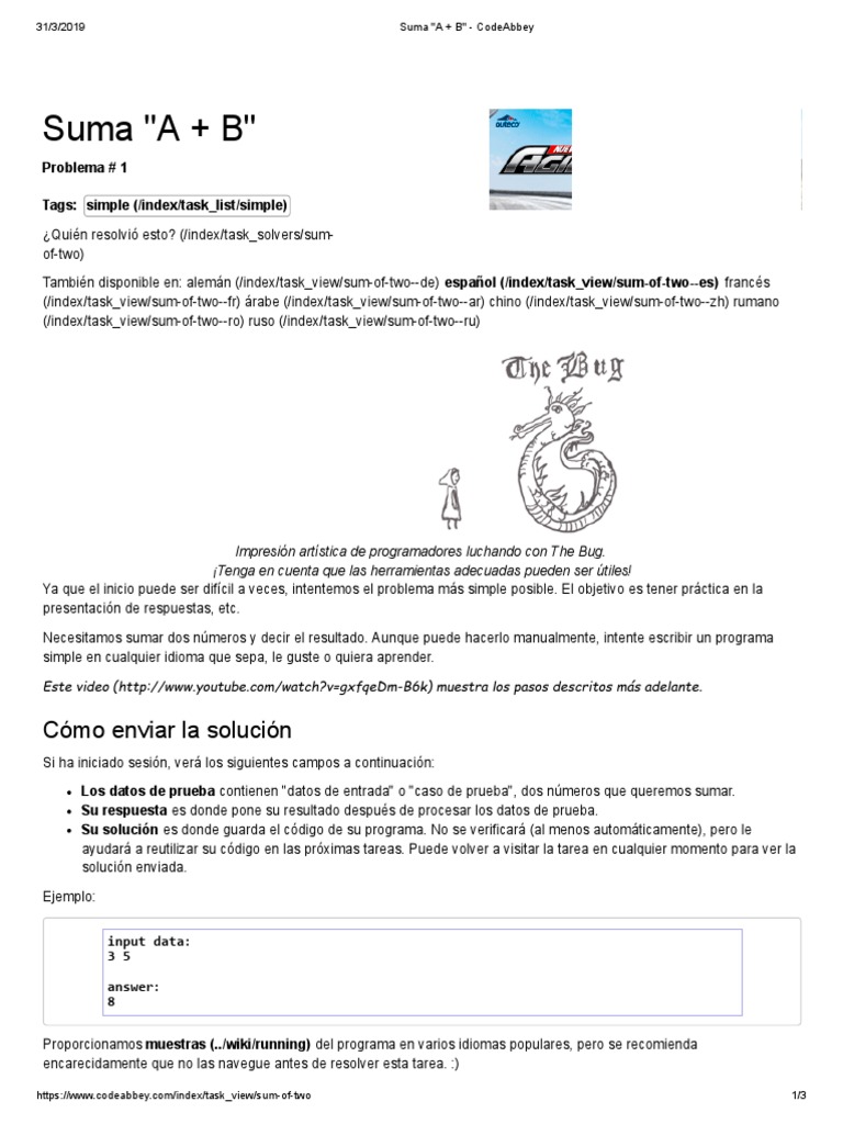 Suma - A + B - CodeAbbey | PDF | Lenguaje de programación | Desarrollo de software