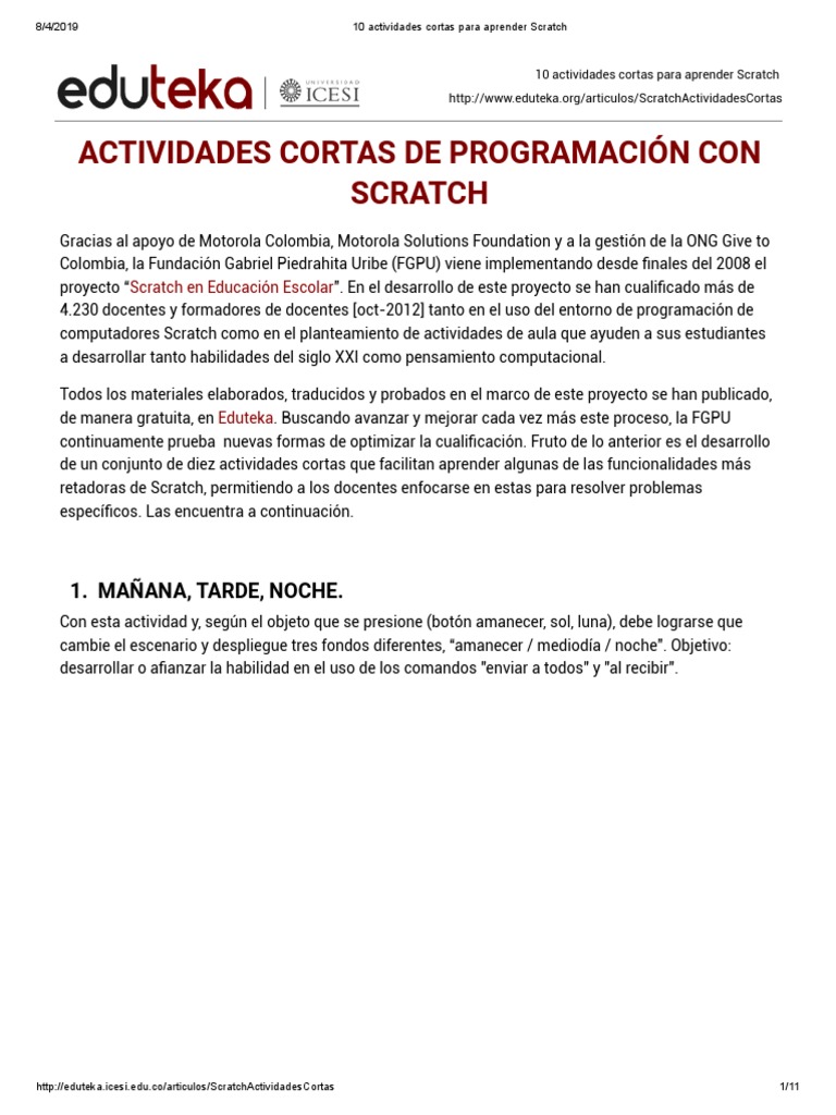 10 Actividades Scratch para Docentes | PDF | Scratch (lenguaje de ...