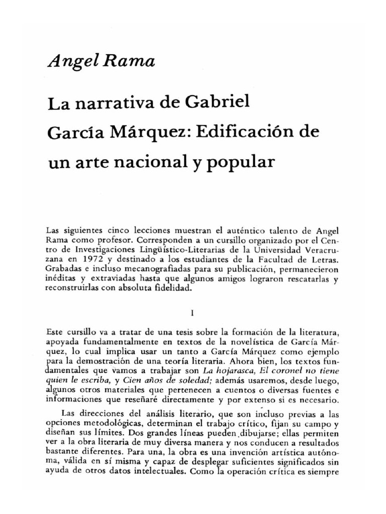 RAMA, Angel. Gabriel Garcia Marquez La-Edificacion-De-Un-Arte-Nacional ...