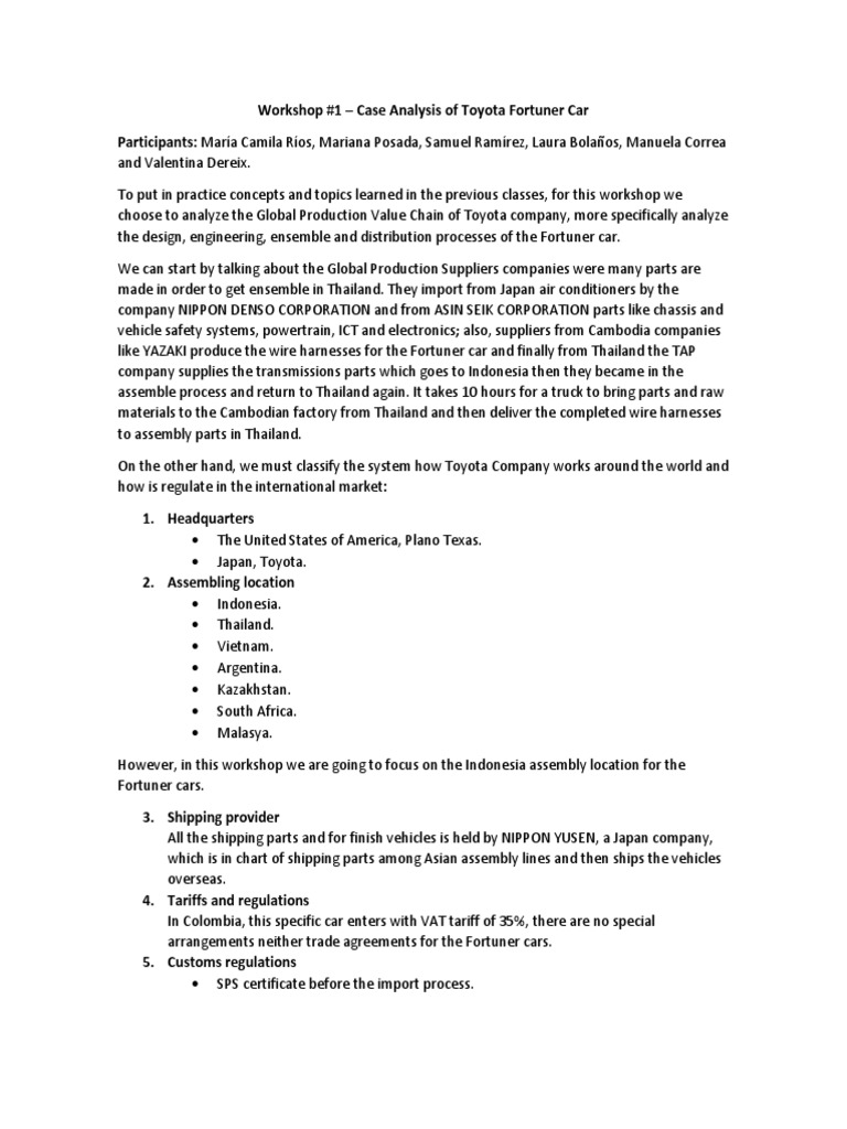 Workshop #1 Toyota Fortuner Car Analysis | PDF | Toyota | Car
