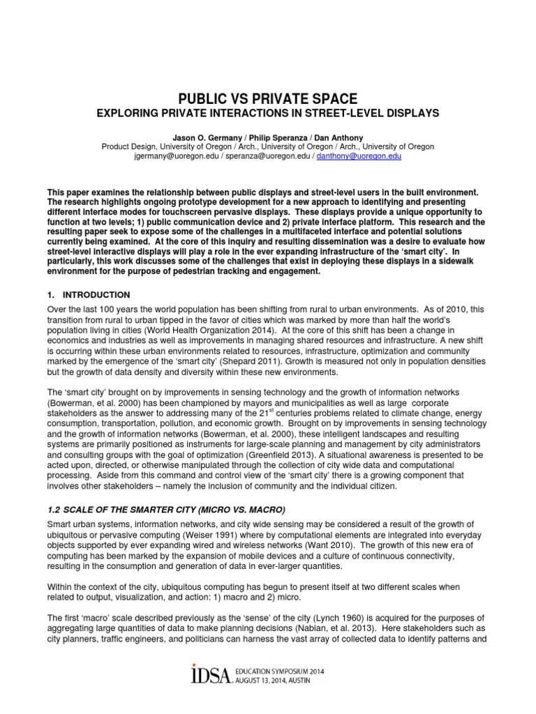 Public Vs Private Space: Exploring Private Interactions in Street-Level ...