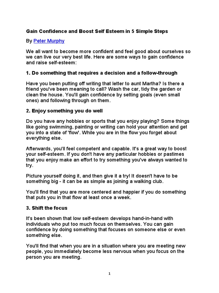 5 Steps to Boost Confidence and Self-Esteem | PDF | Cognition ...