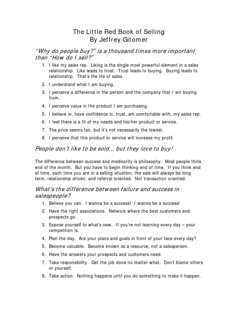 Little Red Book of Selling-W | PDF | Sales | Risk