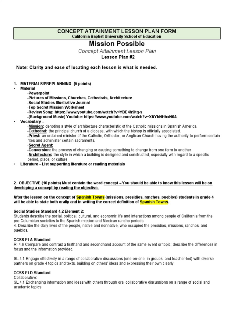 Concept Attainment Lesson Plan 2 | PDF | Psychological Concepts ...