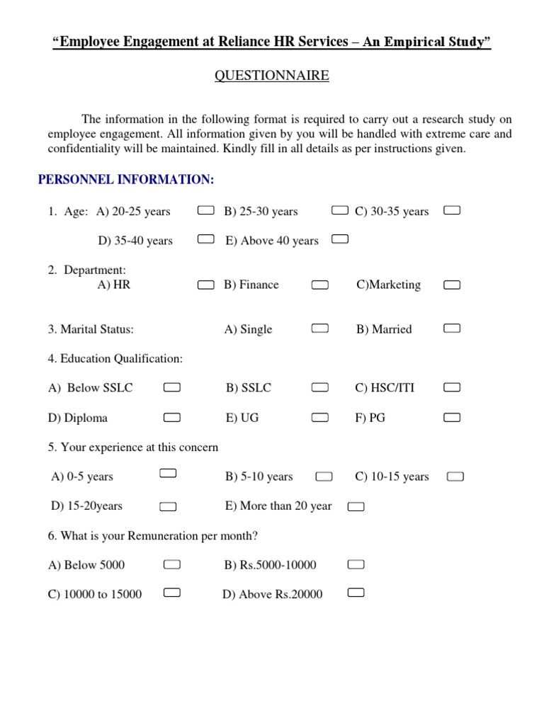 Questionnaire Employee Engagement | PDF | Employment | Economies