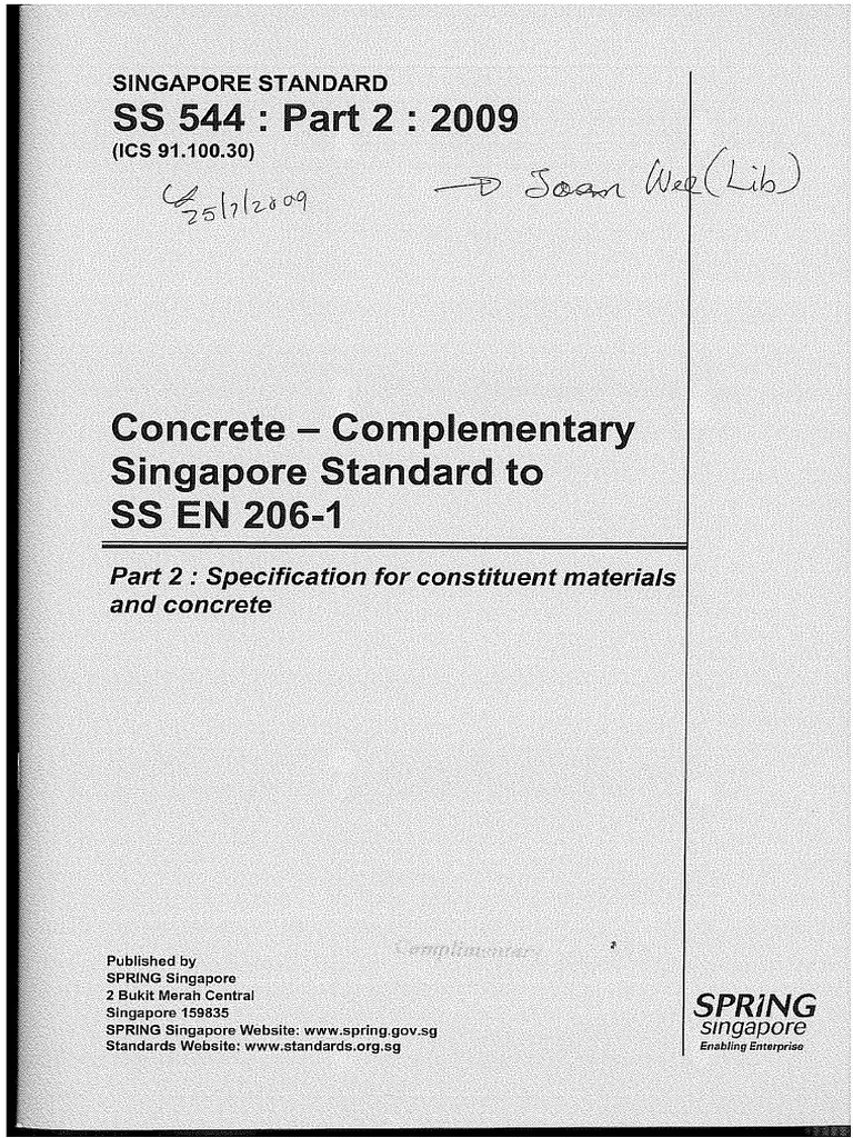 Concrete - Complementary Singapore Standard To SS EN 206-1 Part 2 PDF | PDF