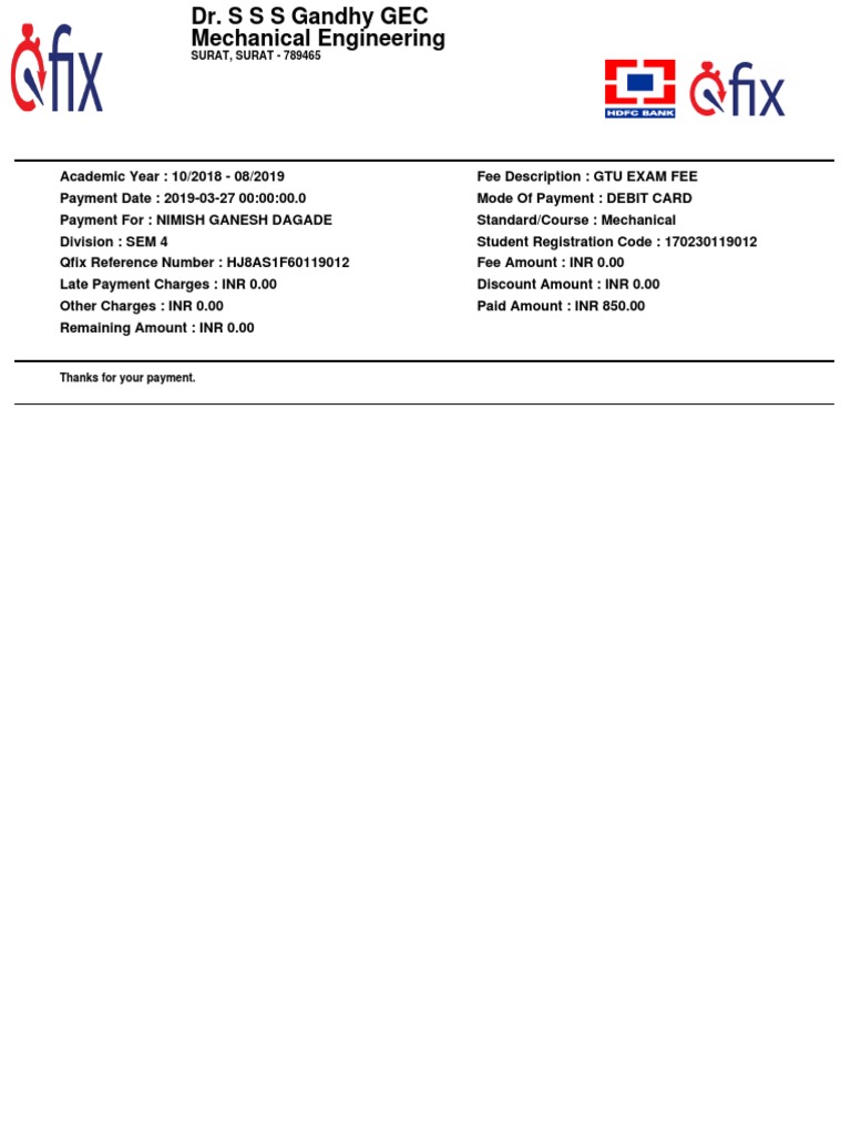 Qfix-Payment-Receipt-Gtu Exam Fee PDF | PDF