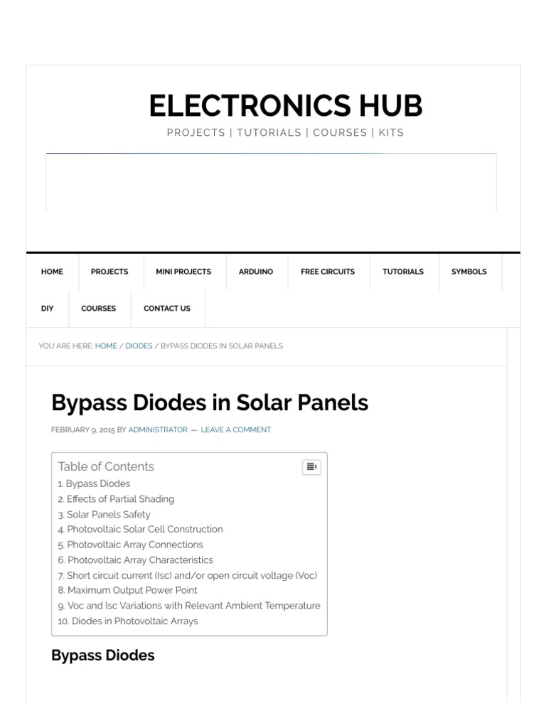 Bypass Diodes in Photovoltaic Cell - Solar Cell Construction | PDF ...