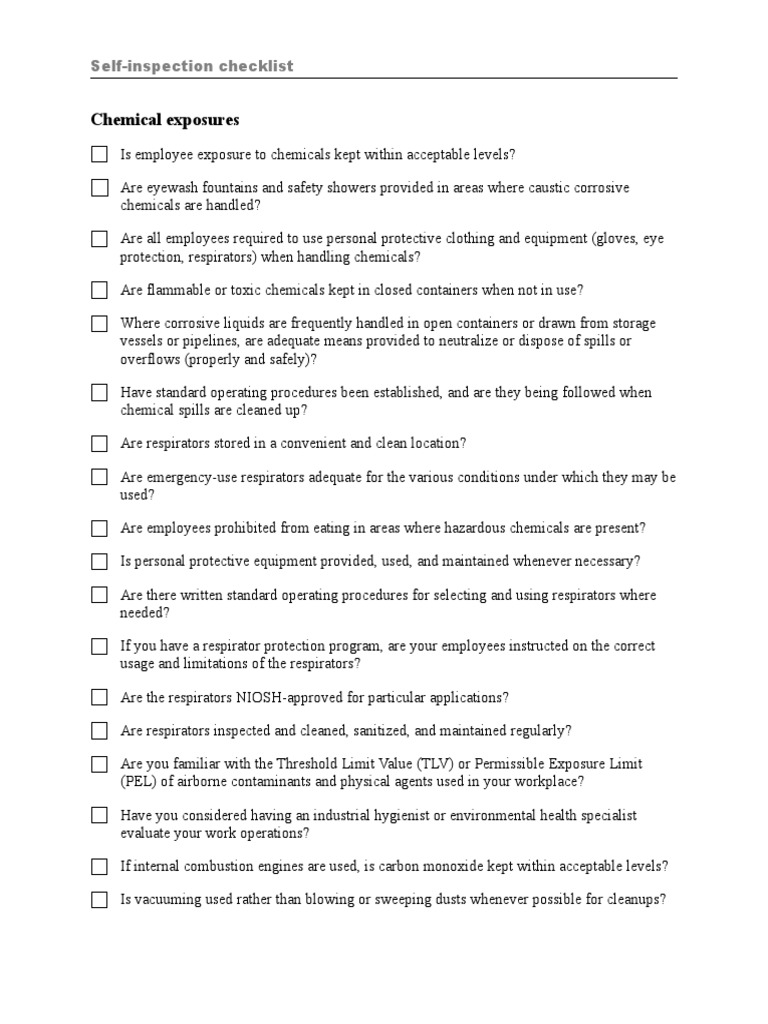 Chemical Exposure Safety Checklist | PDF | Personal Protective ...