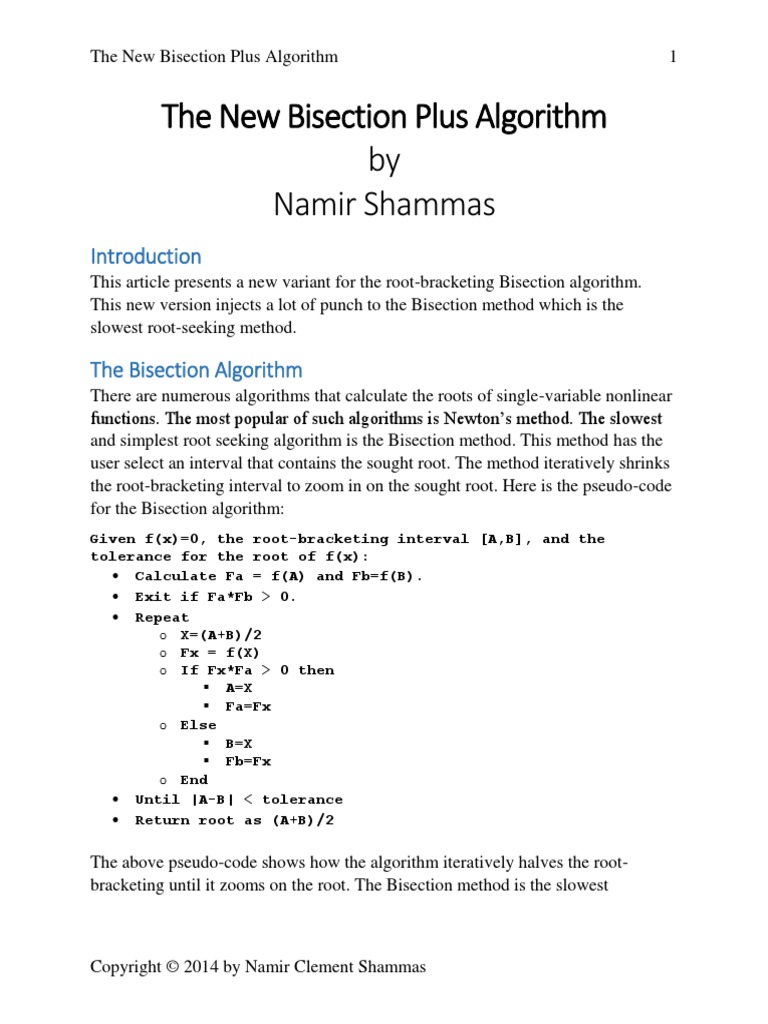 The New Bisection Plus Algorithm by Namir Shammas | Download Free PDF ...